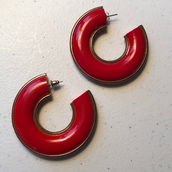 Jewelry | Vintage 8s Red Door Knocker Plastic Hoop Earring | Poshmark